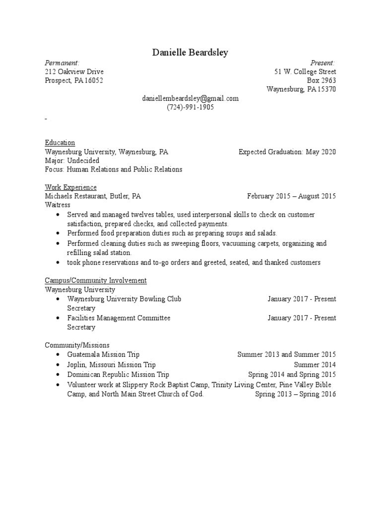 Danielle Beardsley: Permanent: Present | PDF