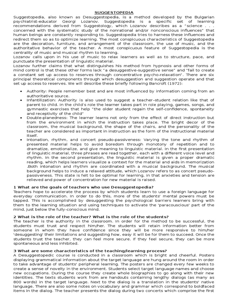 Desuggestopedia | PDF | Second Language | Classroom