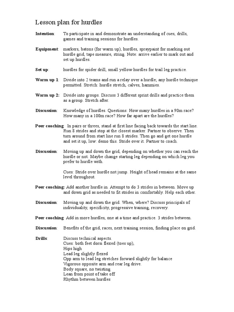 Lesson Plan Hurdles | PDF | Sports