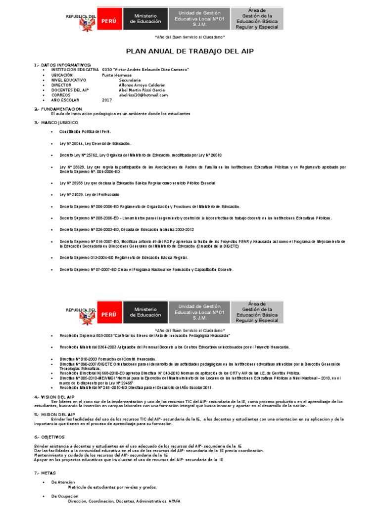 Plan Anual de Trabajo AIP Secundaria | PDF | Tecnología de información ...