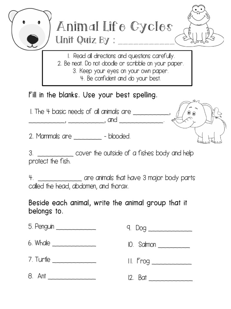 Animal Life Cycles Unit Test | PDF | Mammals | Amphibian