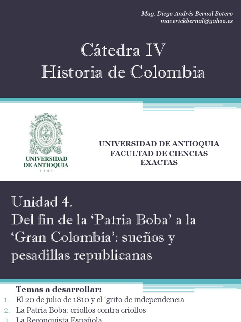 Unidad 4 de La Patria Boba' A La Gran Colombia' (Avances) | PDF ...