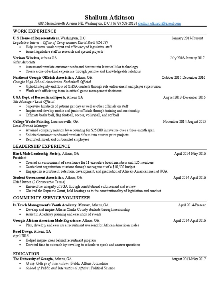 Shallum Atkinson Resume PDF | PDF | Georgia (U.S. State) | Mentorship