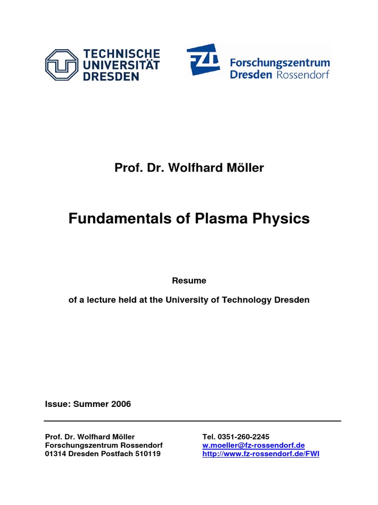 Plasma Physics Lecture Summary | PDF | Plasma (Physics) | Cross Section ...