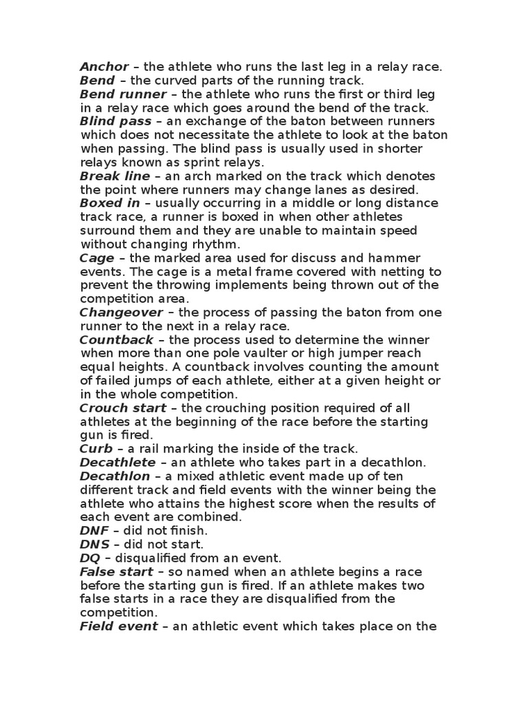 Athletics Terms | PDF | Track And Field | Athletic Sports