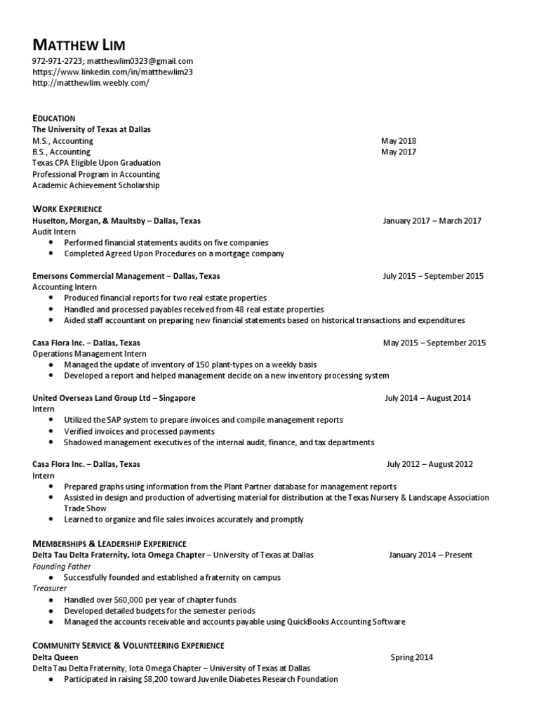 Resume-Matthewlimcurrent Docx 1 | PDF | University Of Texas At Austin ...