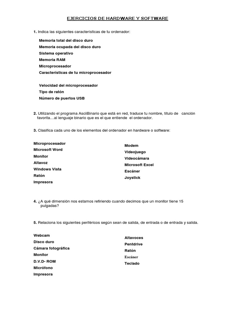 Ejercicios Hardware 2 | PDF | Periférico | Hardware de la computadora