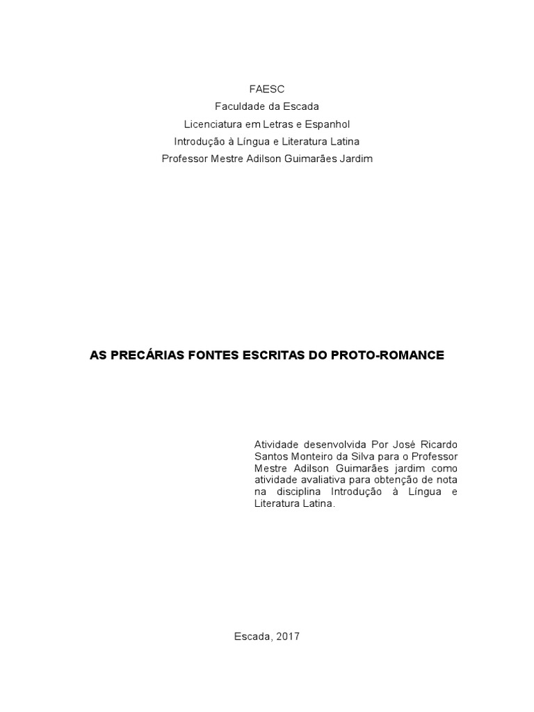 Resumo Jardim As Precárias Fontes Escritas Do Proto-Romance | PDF ...