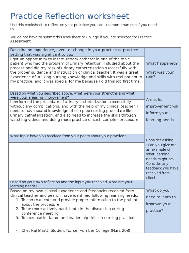 208 self reflection | Catheter | Nursing