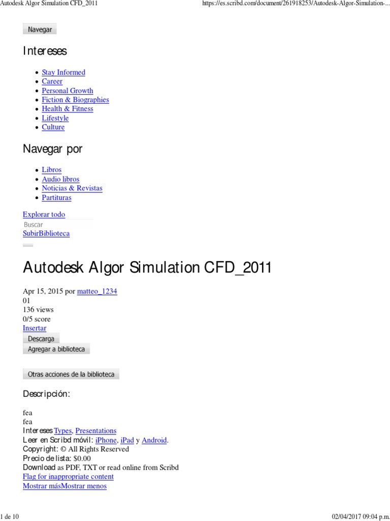 Autodesk Algor Simulation CFD - 2011 | PDF | Electronic Publishing | World Wide Web