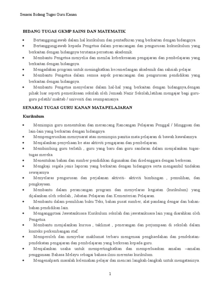 Bidang Tugas GKMP Sains Dan Matematik 1 | PDF
