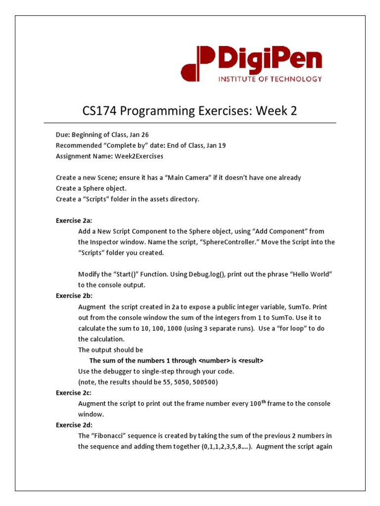 CS174 Programming Exercises: Week 2: Exercise 2a | Download Free PDF | Computer Programming ...