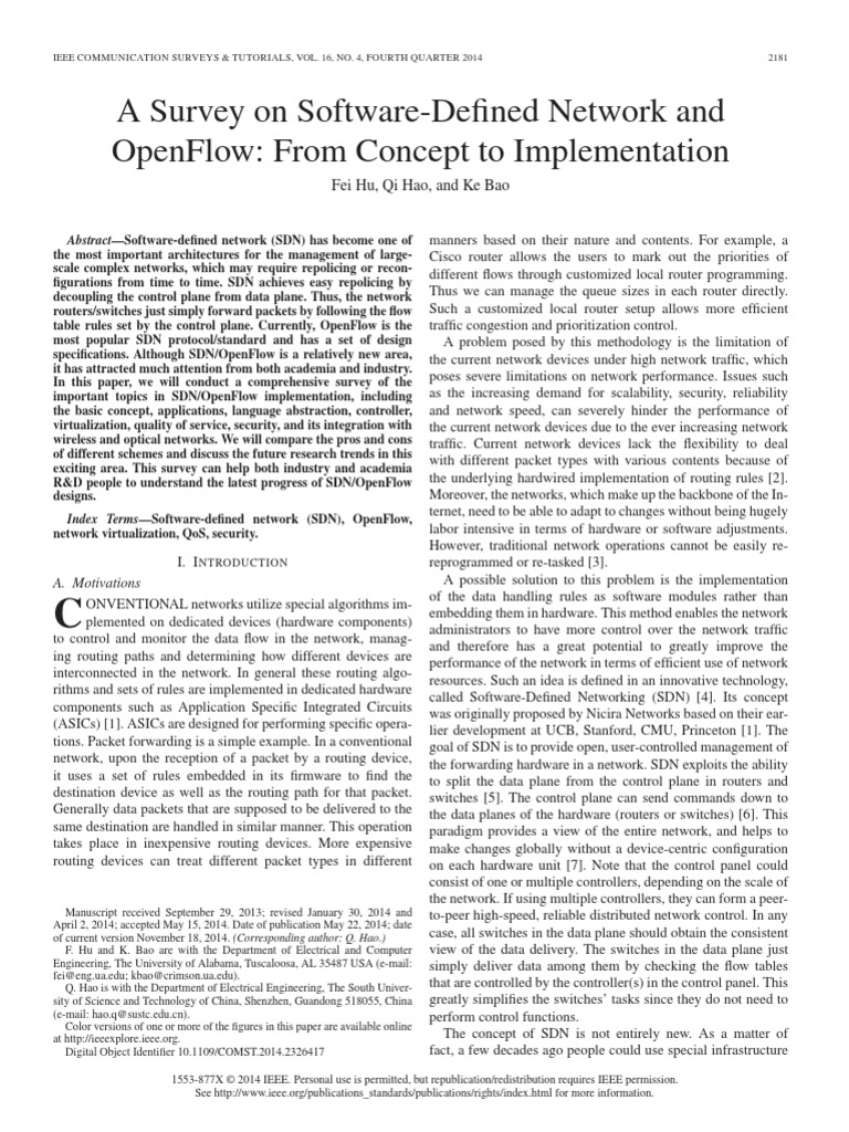 A Survey On Software-Defined Network and OpenFlow - From Concept To Implementation | PDF ...