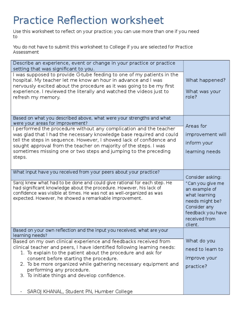 self reflection 208 | Patient | Learning