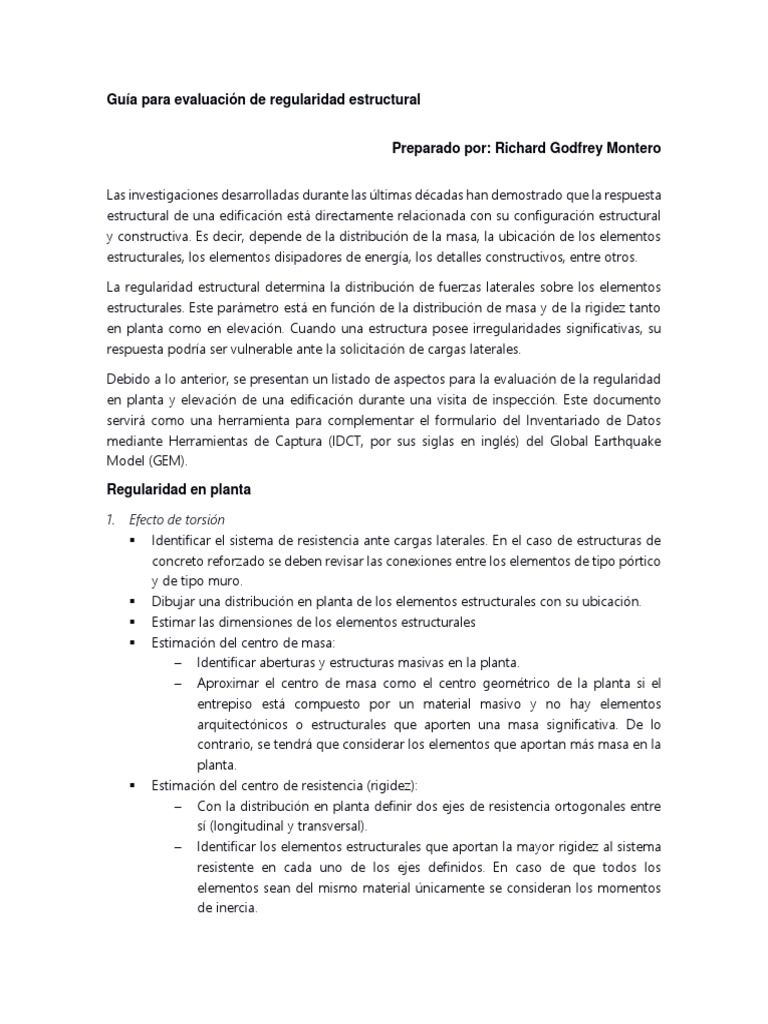 Guía para Evaluación de Regularidad Estructural | PDF | Rigidez | Columna
