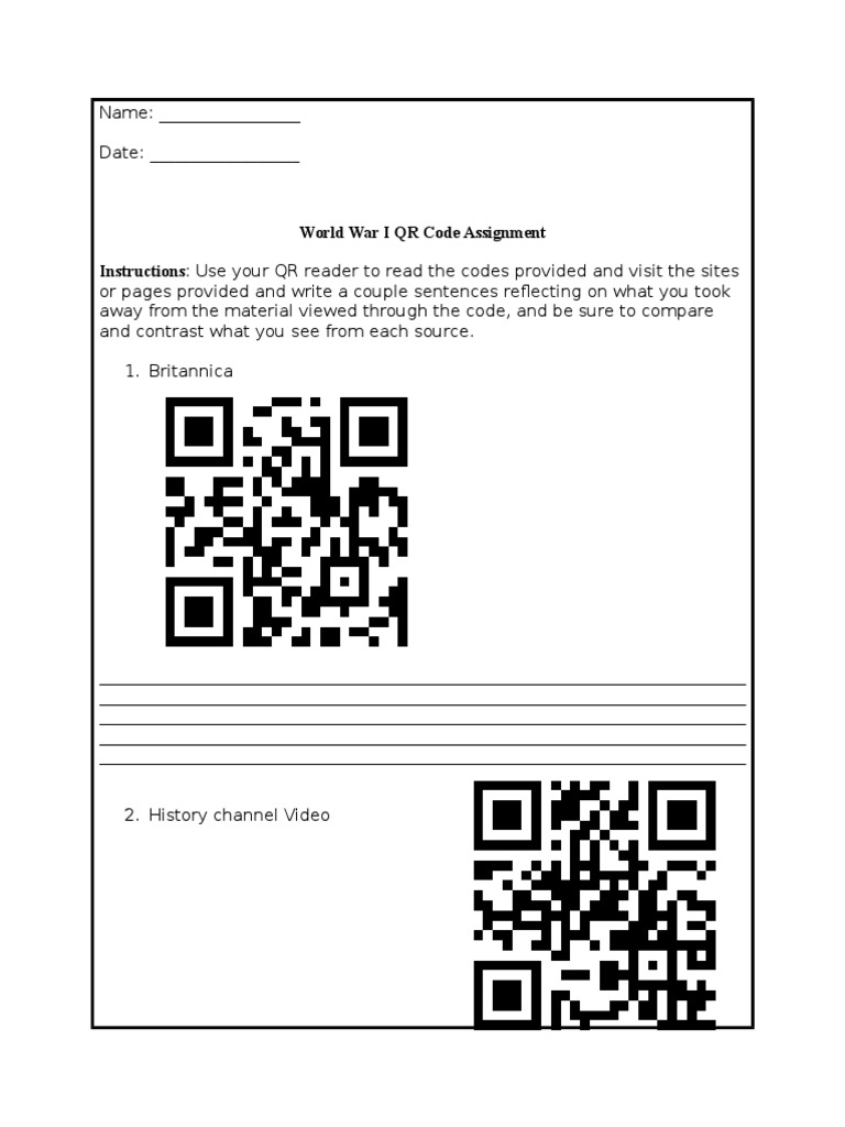 World War I QR Code Reflection Assignment | PDF