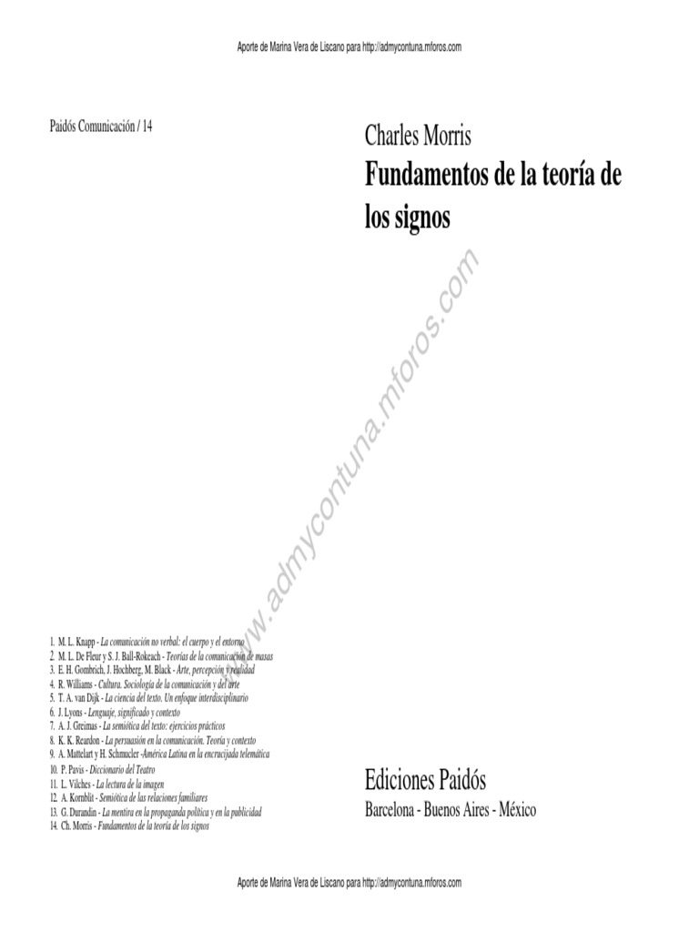 Fundamentos de La Teoria de Los Signos. Charles Morris | PDF ...