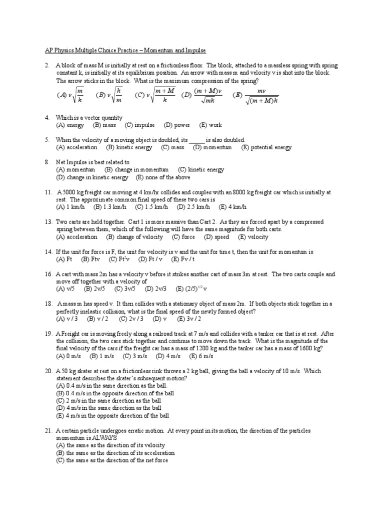 Momentum and Impulse MC Practice Problems | PDF | Momentum | Collision