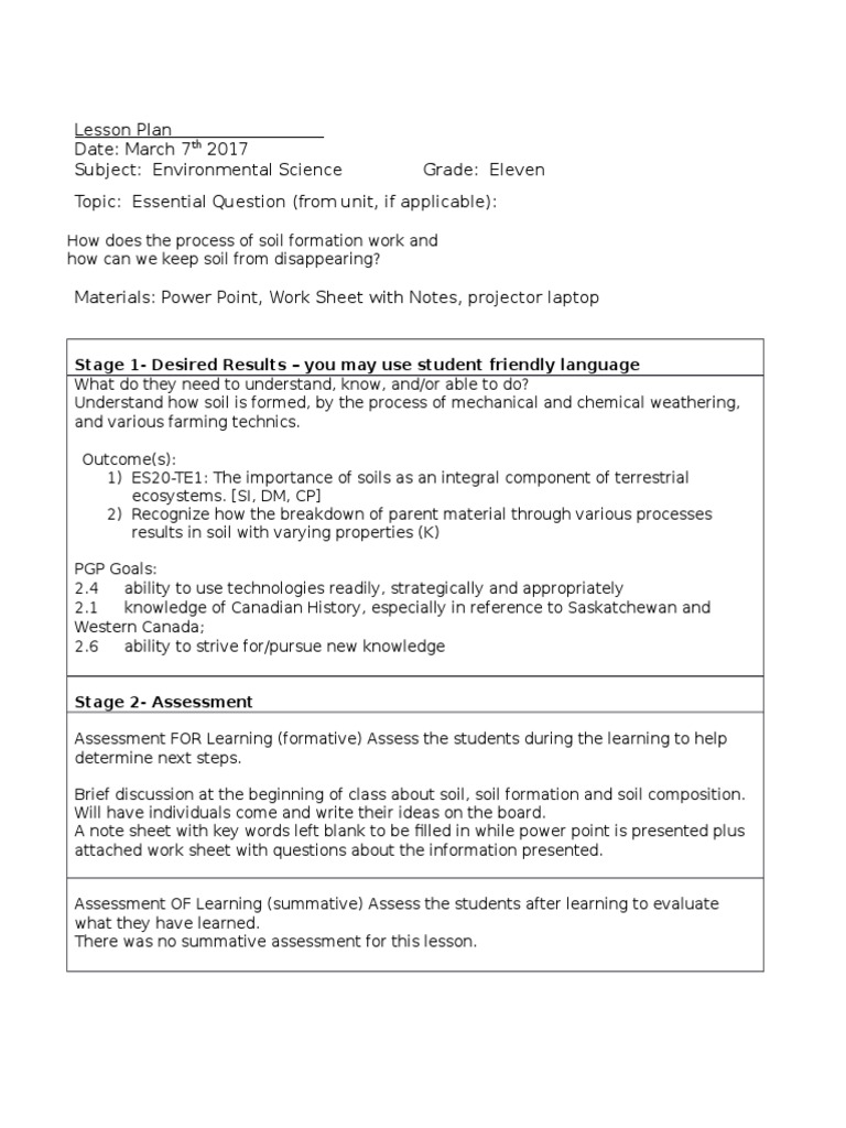 Lesson-Plan-Ubd-Es20-Soil Formation | Download Free PDF | Educational ...