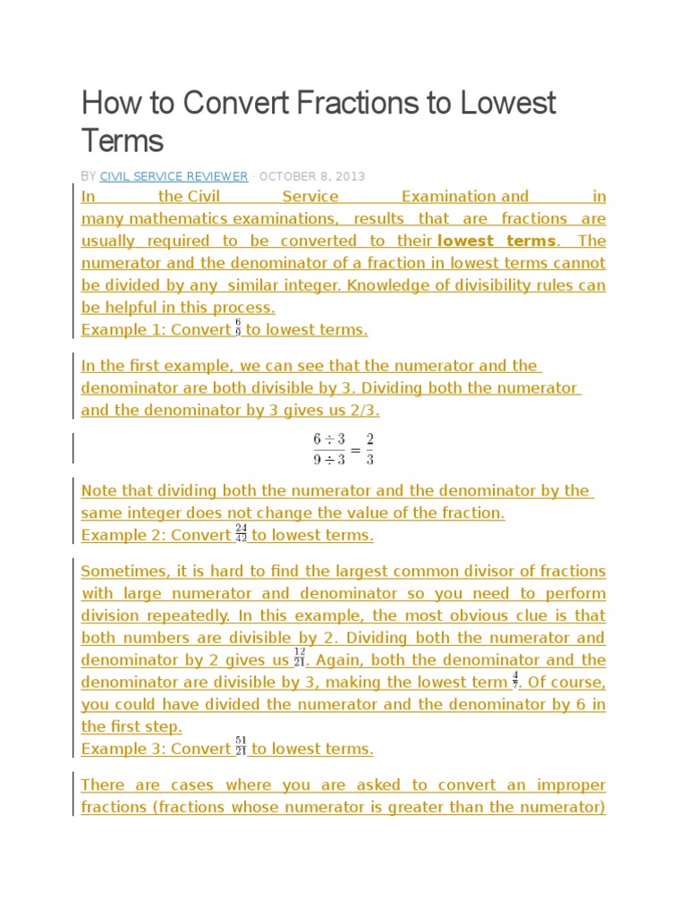 How To Convert Fractions To Lowest Terms | PDF | Teaching Methods ...