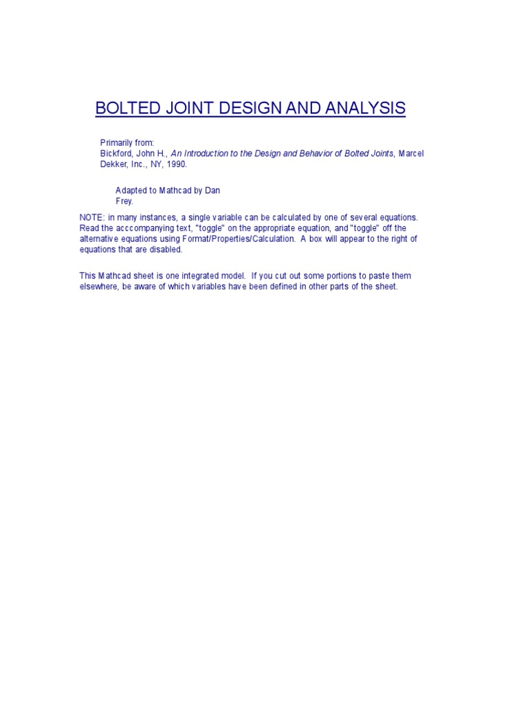 Mathcad - Bolted Joint Design and Analysis PDF | PDF | Screw | Nut ...