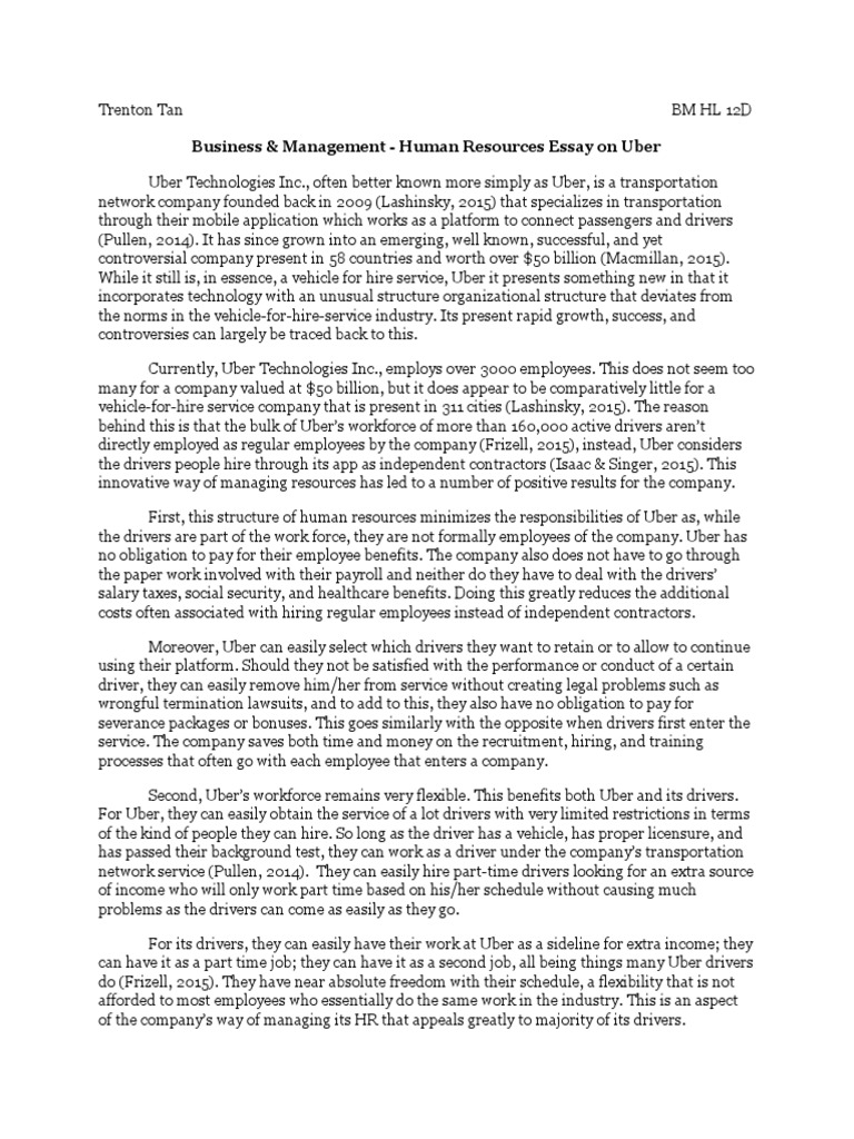 Analysis of Uber's Human Resources | PDF | Uber (Company) | Independent ...