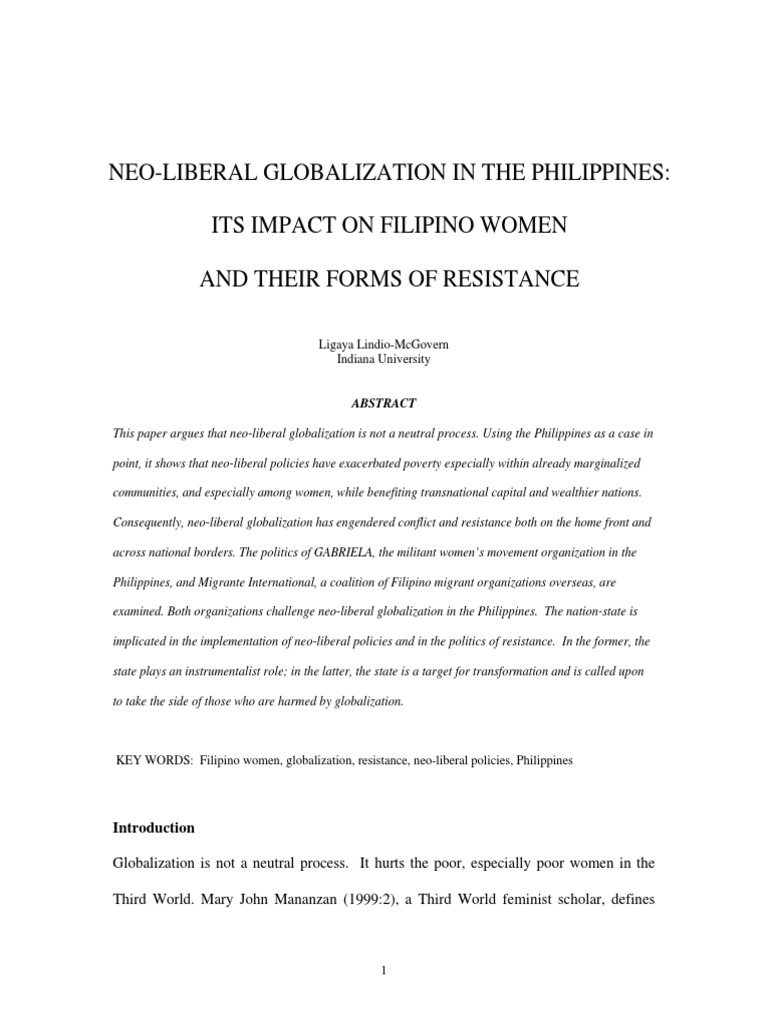 Neo-Liberal Globalization in The Philippines: Its Impact On Filipino ...