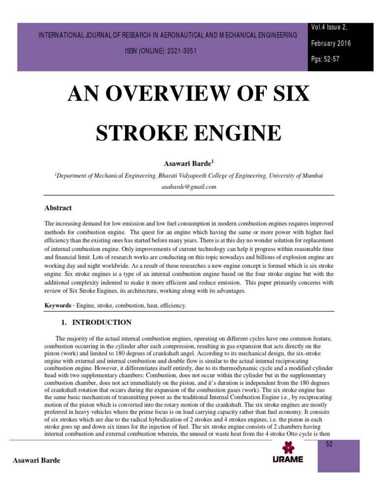An Overview of Six Stroke Engine | PDF | Internal Combustion Engine | Engines