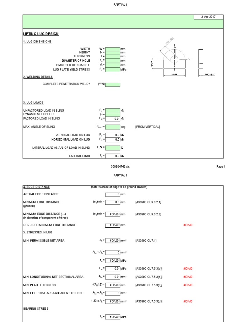 Lifting Lug Design B 01 | PDF | Bending | Stress (Mechanics)