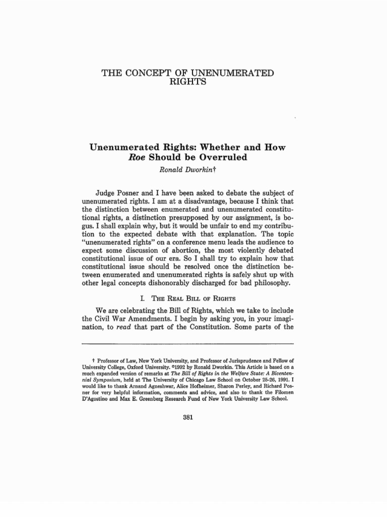 DWORKIN, Ronald (1992) - The Concept of Unenumerated Rights | PDF | Due ...