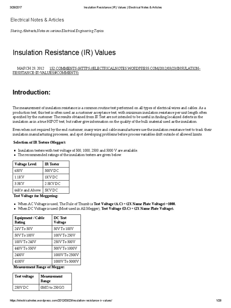 Insulation Resistance (IR) Testing Guide | PDF | Transformer ...