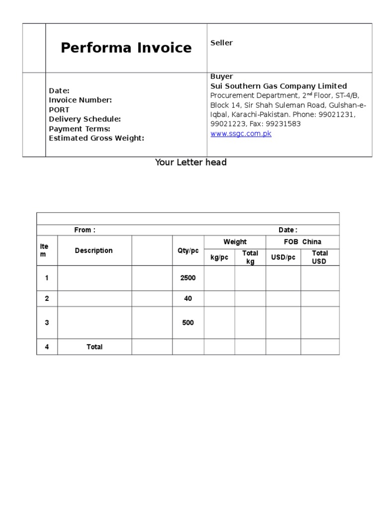 Performa Invoice: Your Letter Head | PDF