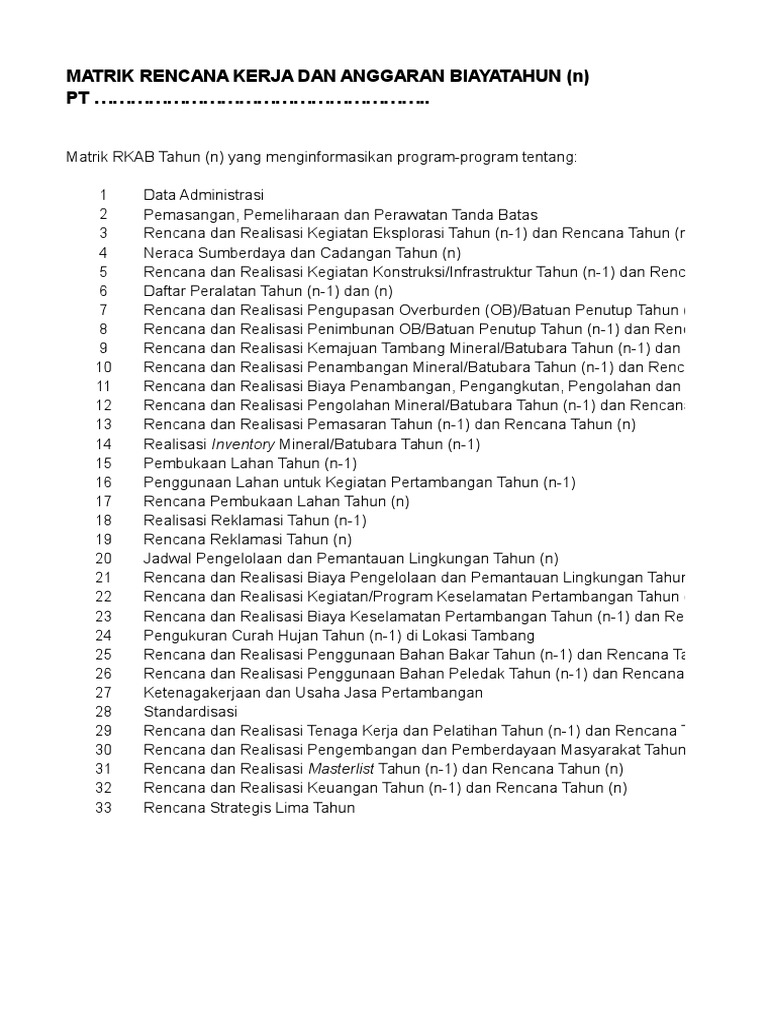 Format Tabel RKAB Dan RKTTL 2017 Hki OK | PDF