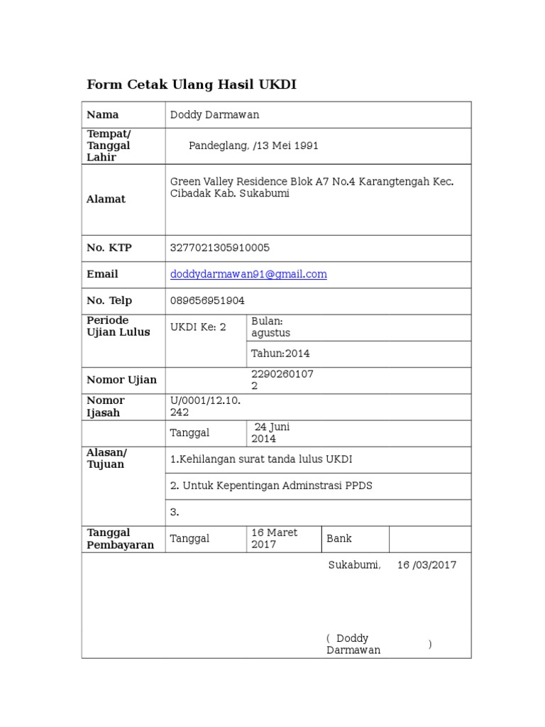 Form Cetak Ulang Hasil UKDI | PDF