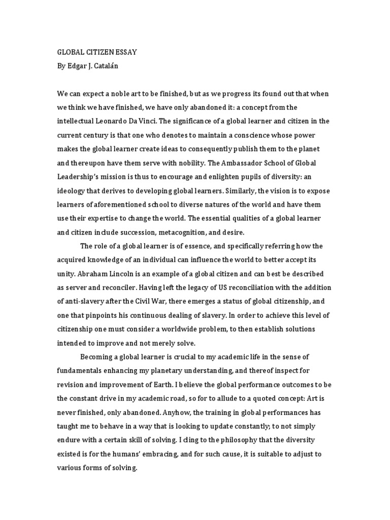 Global Citizen Essay Edgar C | PDF | Citizenship | Metacognition