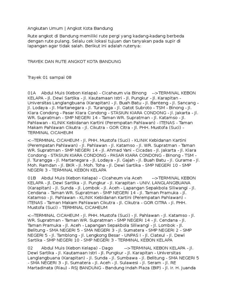 Trayek & Rute Angkutan Umum | PDF