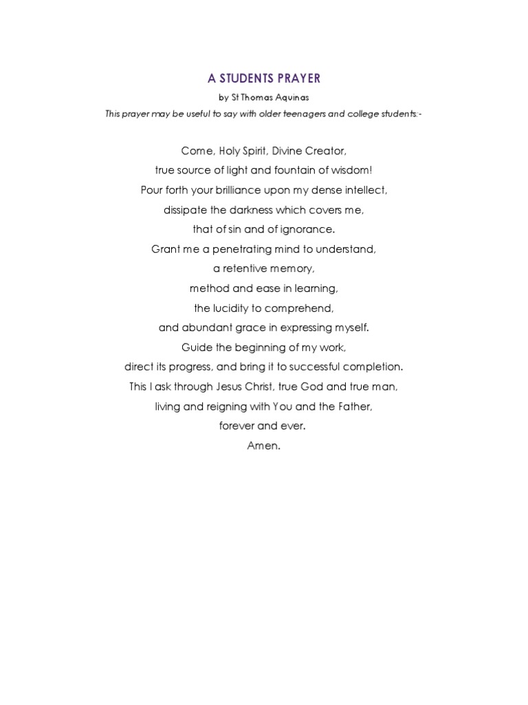 A Students Prayer by St. Thomas Aquinas PDF | PDF