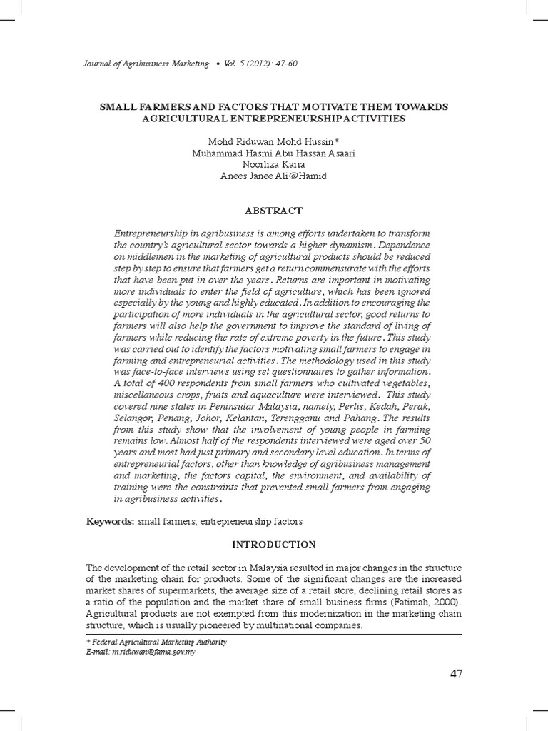 Small Farmers and Factors That Motivate Them Towards Agricul | PDF ...