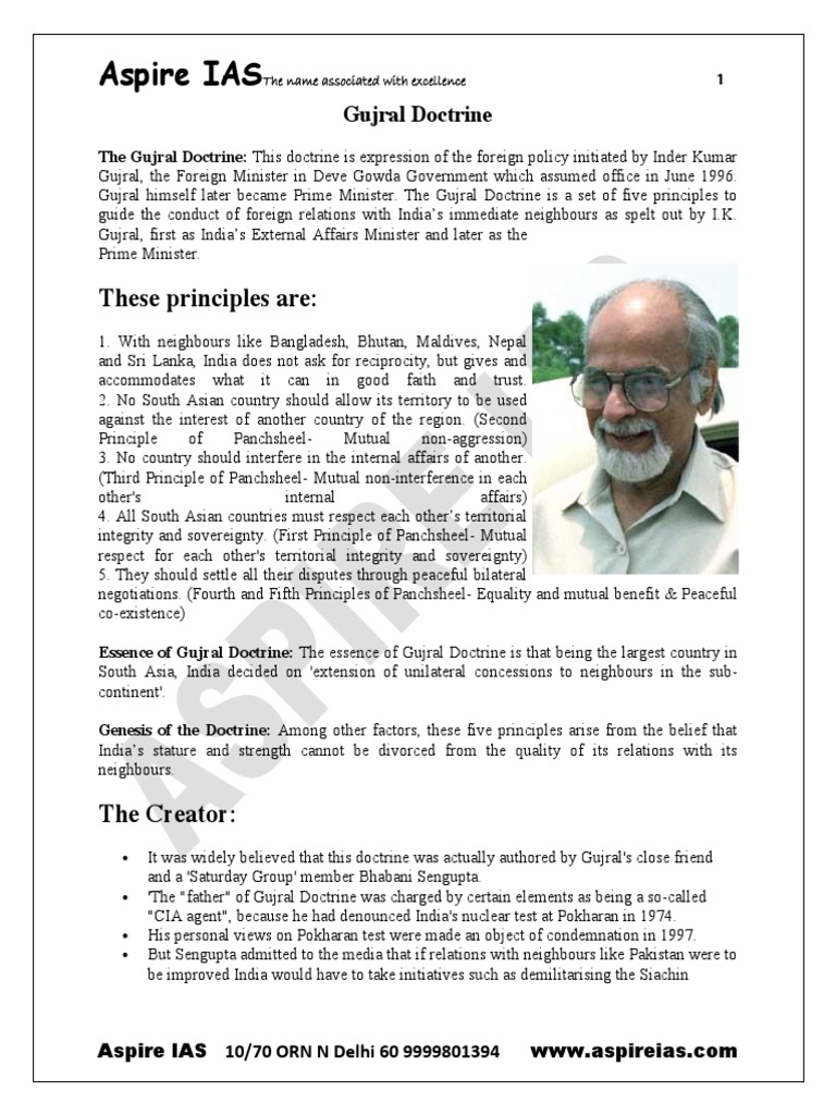 Gujral Doctrine principles for India-South Asia relations | PDF ...