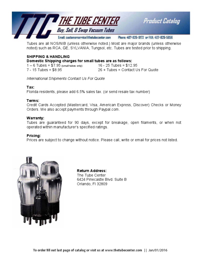 TheTubeCenter Catalog | PDF | Vacuum Tube | Payments