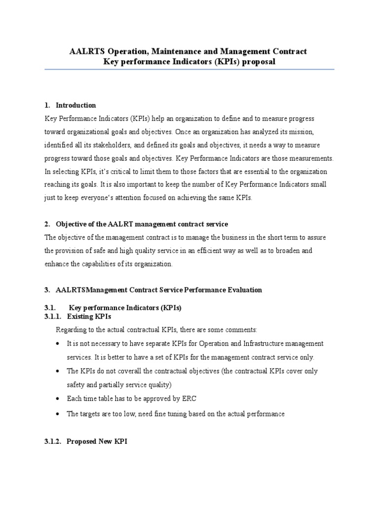 Aalrts Operation, Maintenance and Management Contract Key Performance ...