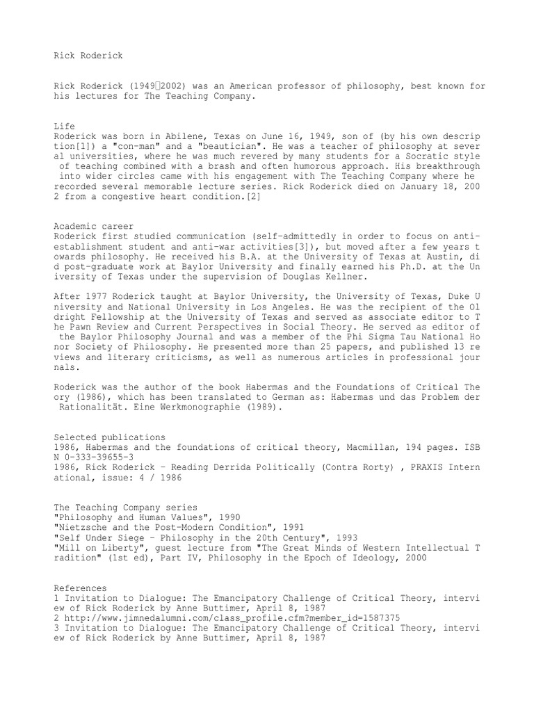 Roderick | PDF | Western Philosophy | Academic Discipline Interactions