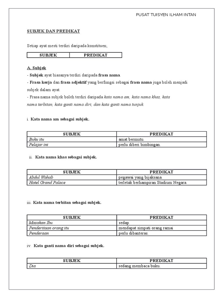 Subjek Dan Predikat | PDF