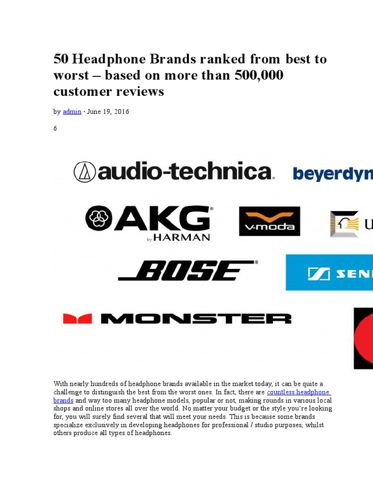 Top 50 Headphone Brands Ranked | PDF | Headphones | Recording