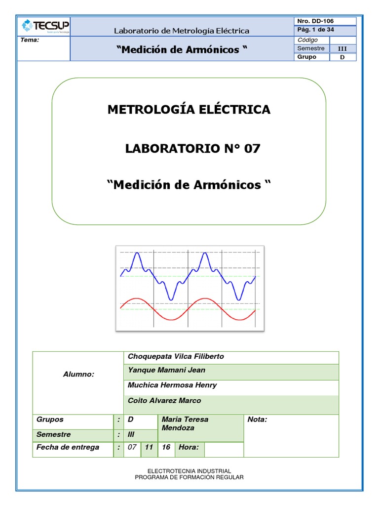 Lab 7 Metrología Medición de Armónicos | PDF | Armónico | Corriente ...