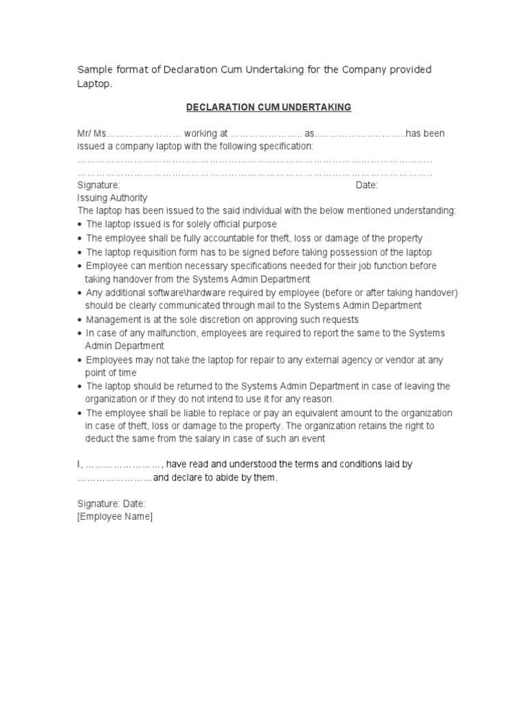 37531728 Declaration Cum Undertaking for the Company Provided Laptop