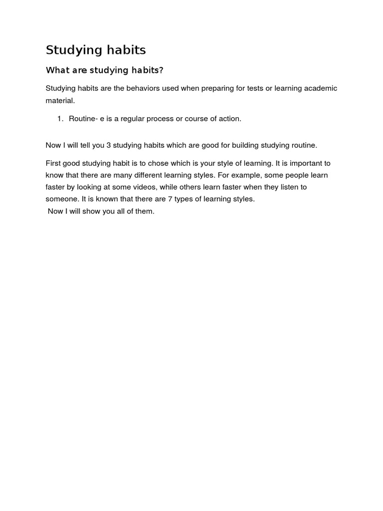 What Are Studying Habits? | PDF