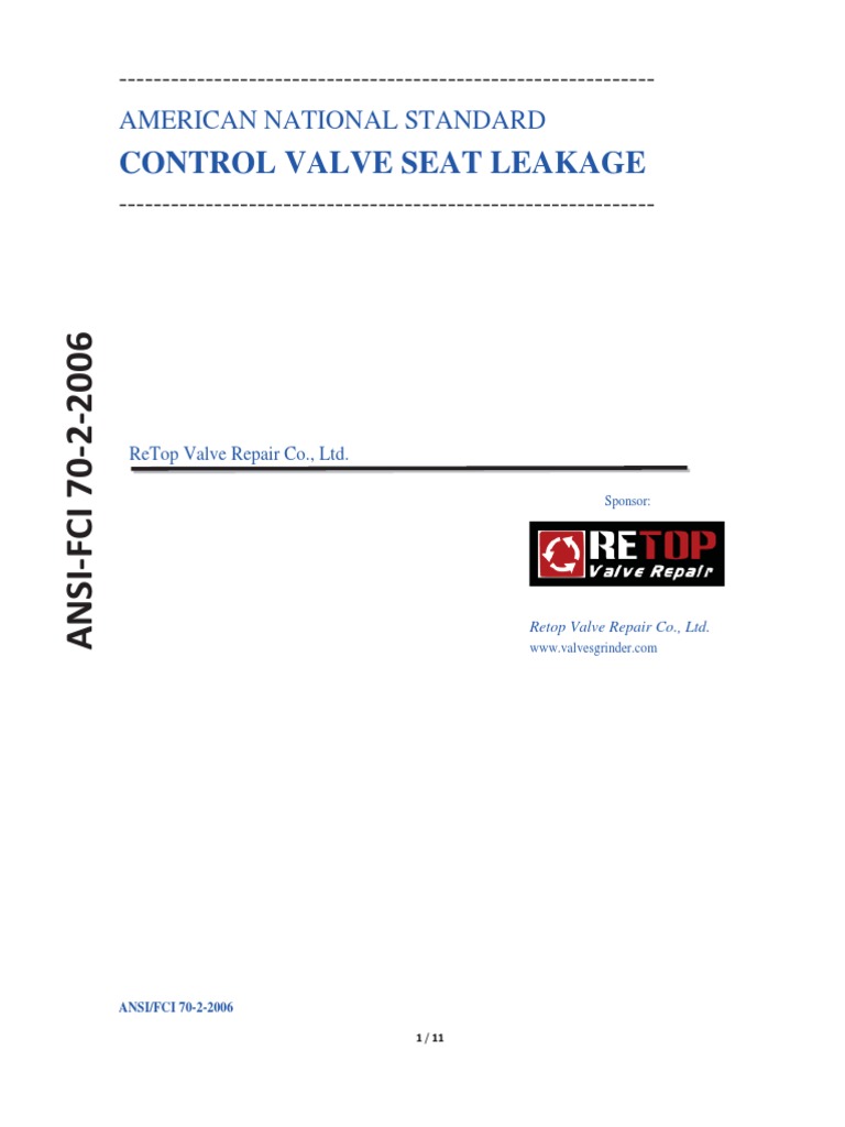 ANSI/FCI 70-2 Control Valve Leakage | PDF | Valve | Pressure Measurement