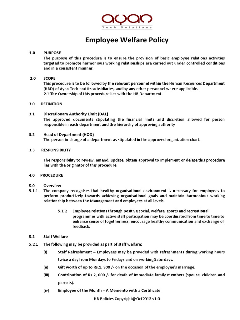 Employee Welfare Policy | PDF | Survey Methodology | Employment