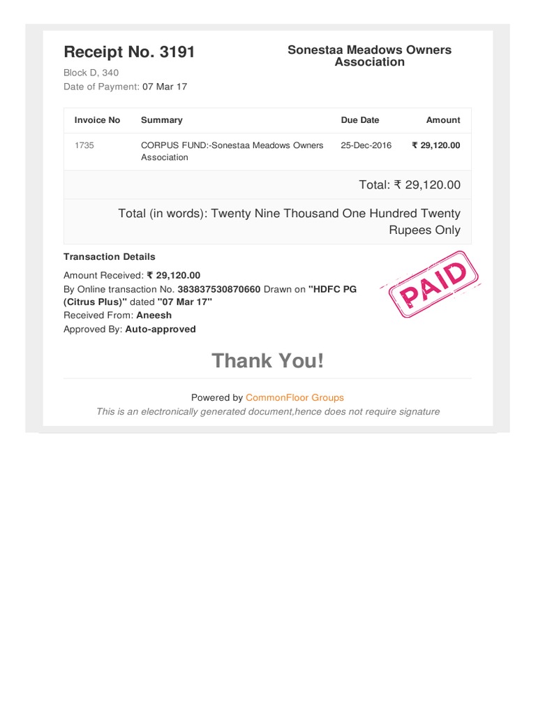 Thank You!: Receipt No. 3191 | PDF